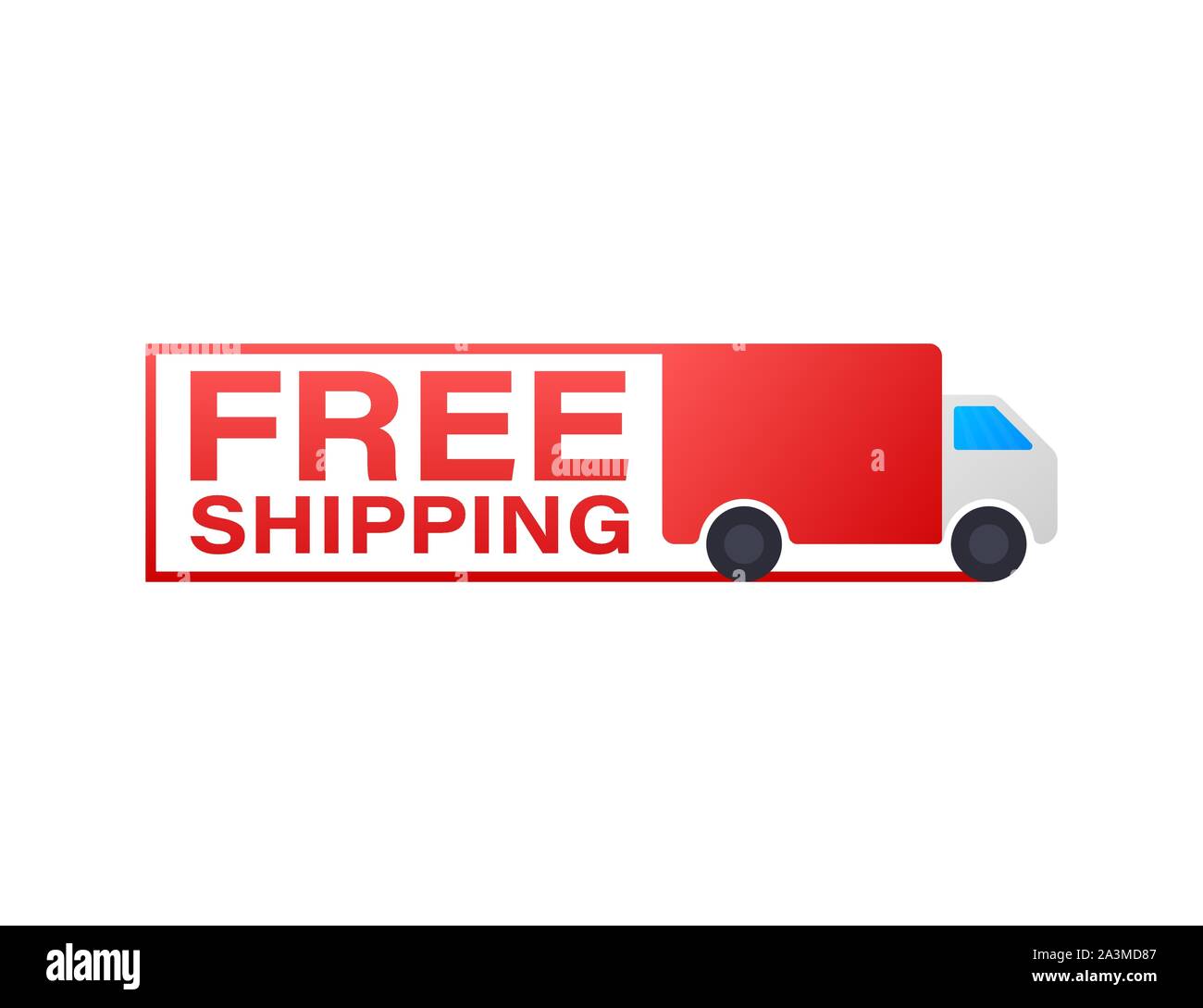 Free shipping concept. Delivery truck transporting a cardboard package ...