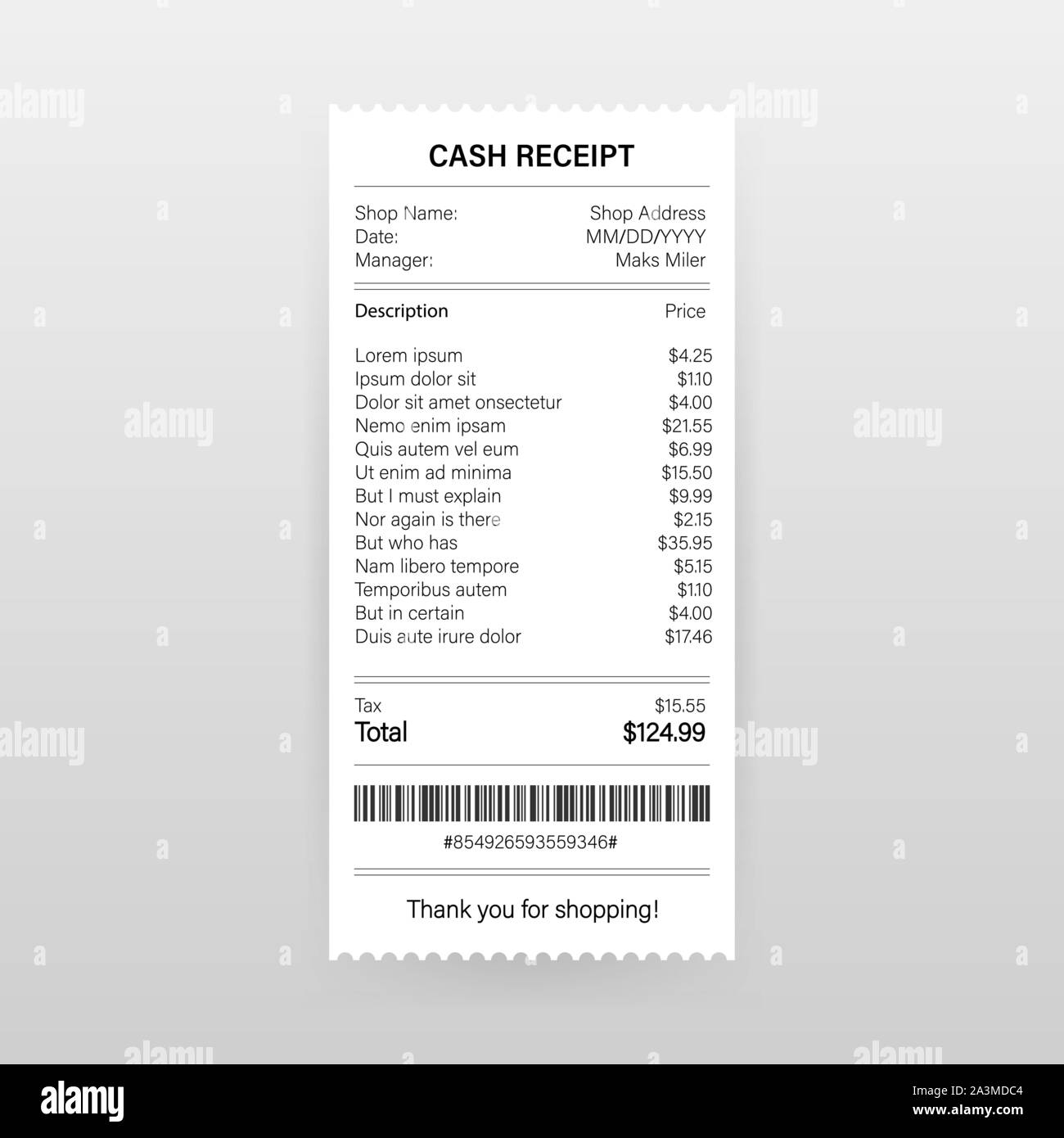 Receipts vector illustration of realistic payment paper bills for cash ...
