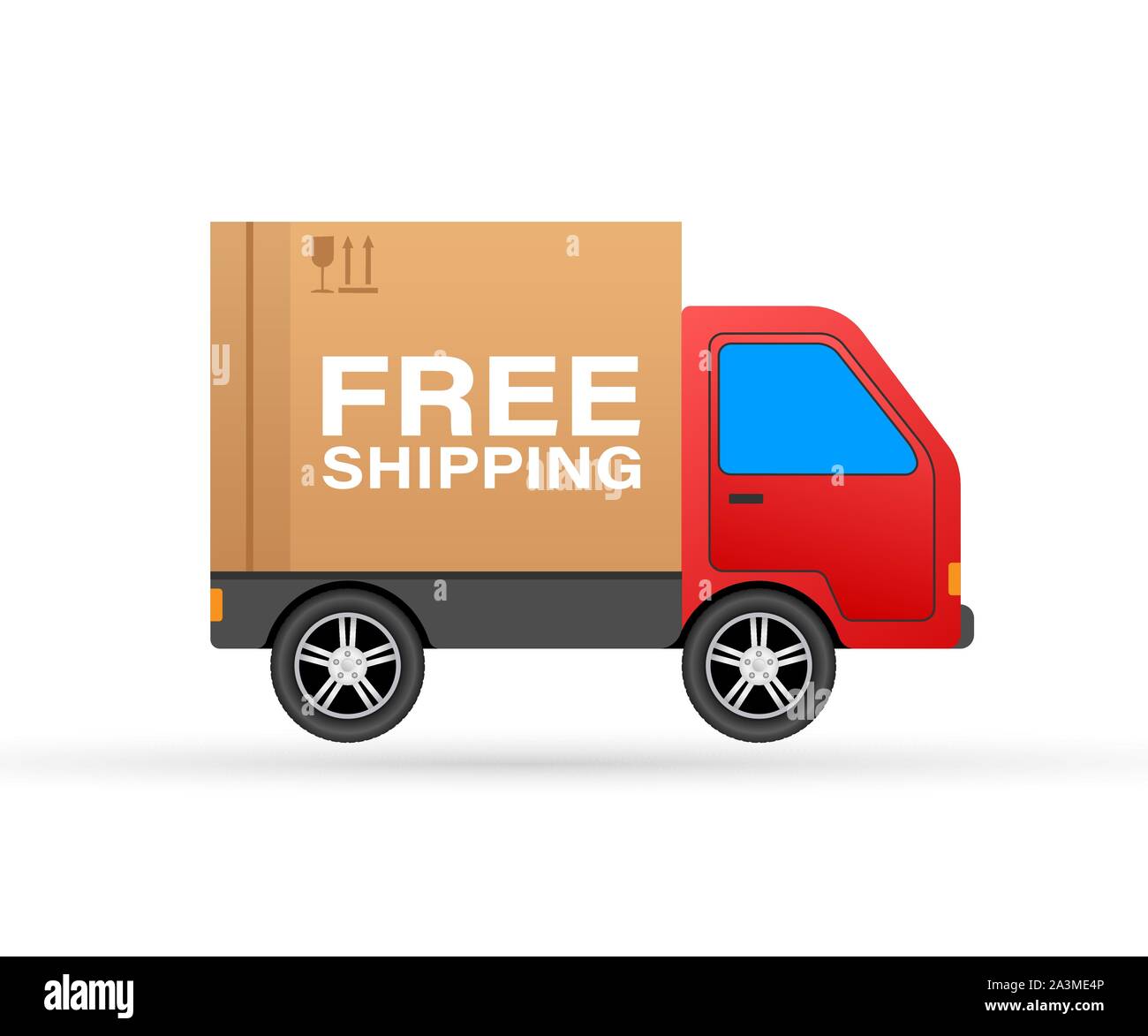Free shipping concept. Delivery truck transporting a cardboard package ...