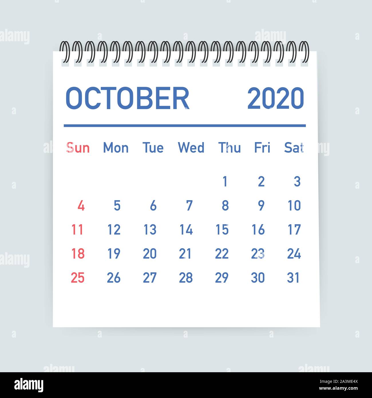October 2020 Calendar Leaf. Calendar 2020 in flat style. Vector ...