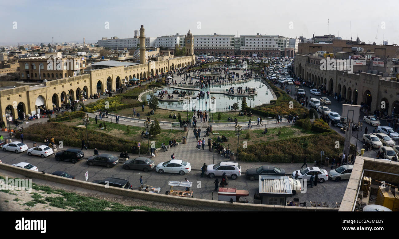 The famous fountain park in the center of Erbil, in the Kurdish Region ...