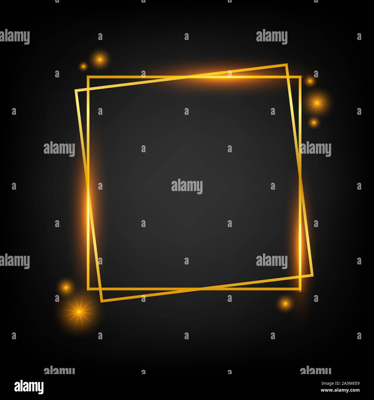 Vector golden frame with lights effects. Rectangle banner. Glowing ...