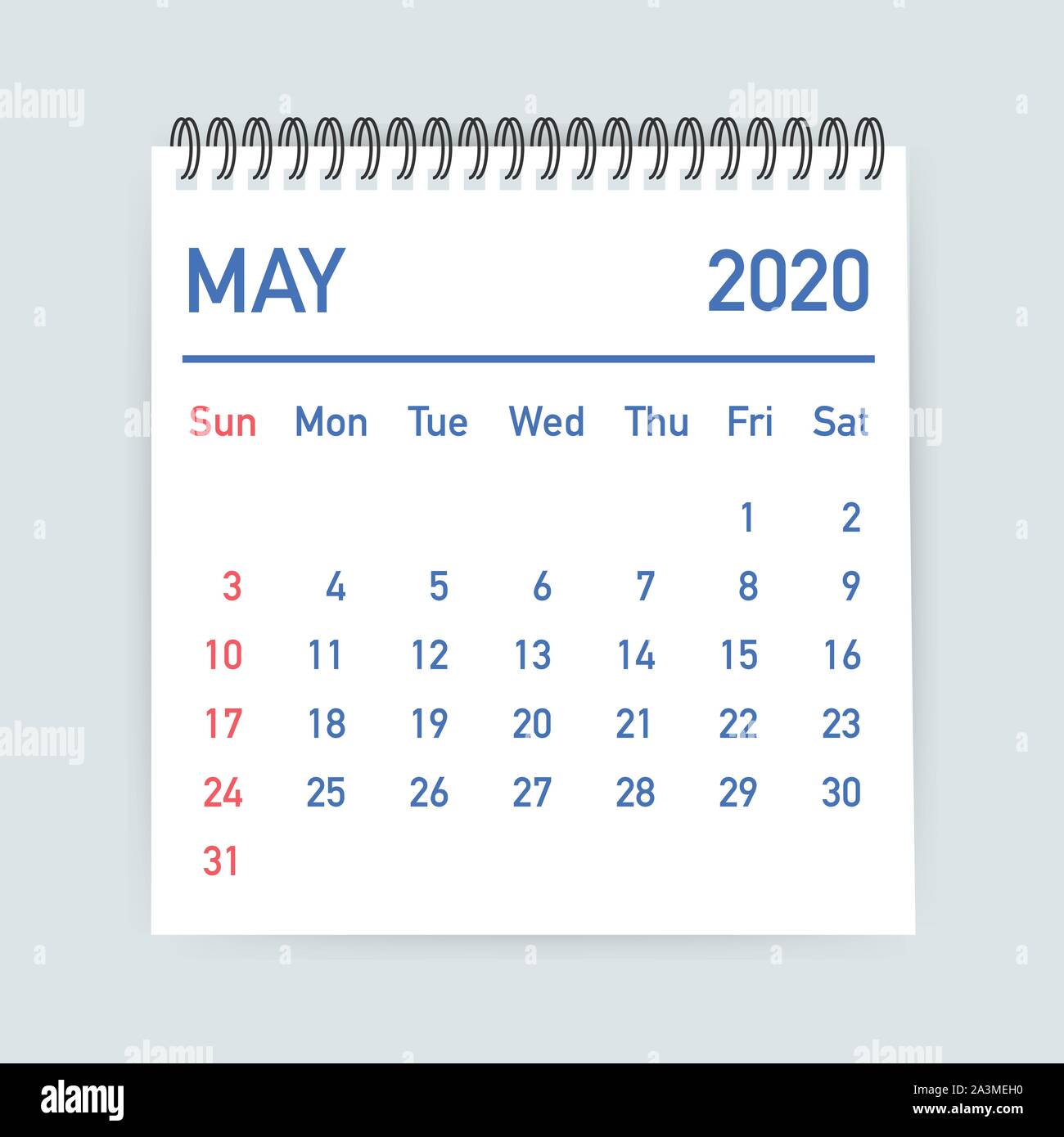 May 2020 Calendar Leaf. Calendar 2020 in flat style. Vector ...