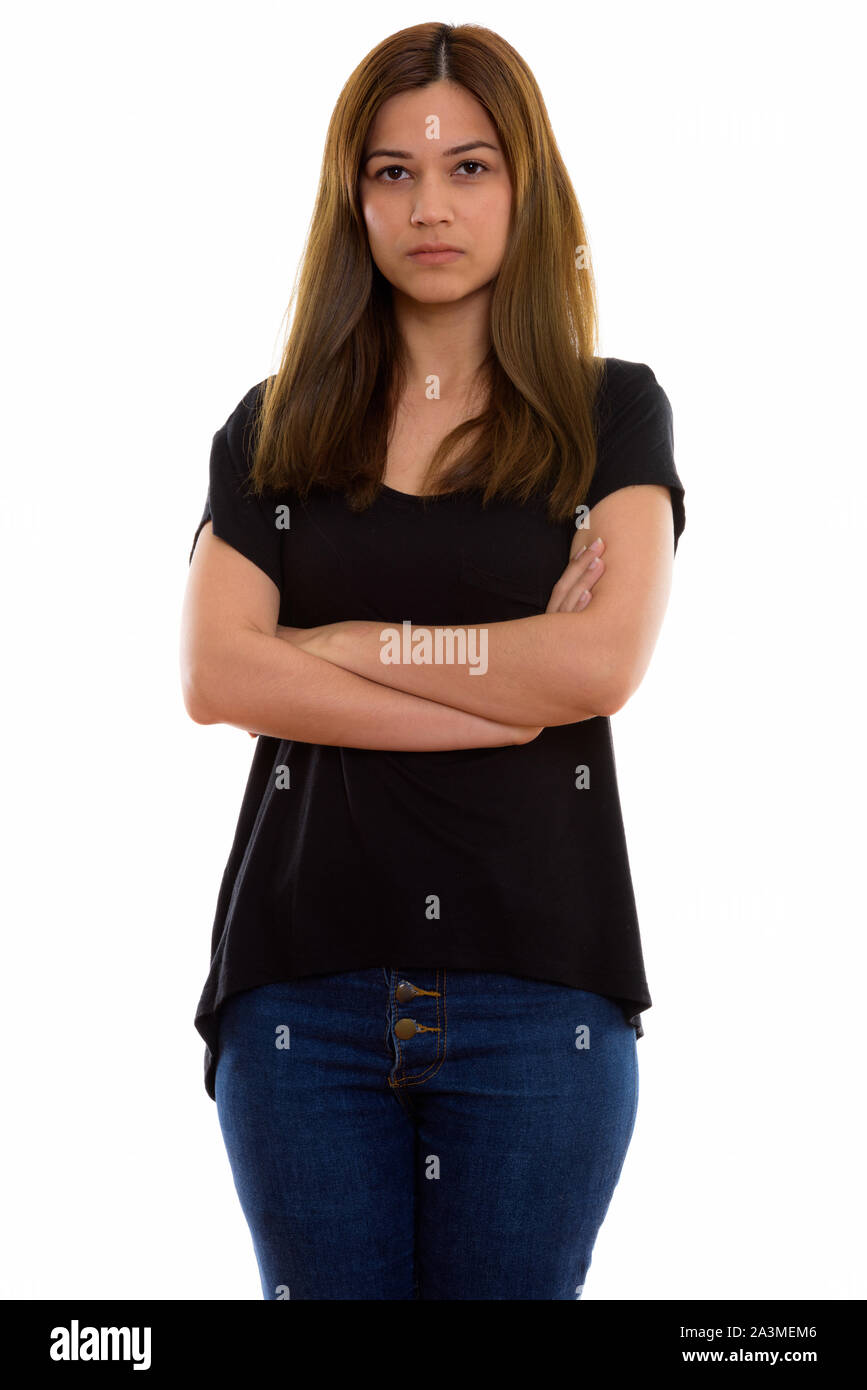 Attractive woman standing crossed arms hi-res stock photography and ...