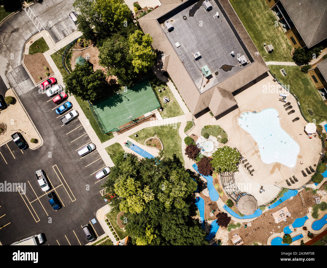 Neighborhood pool, mini-golf, basketball and playground from above ...
