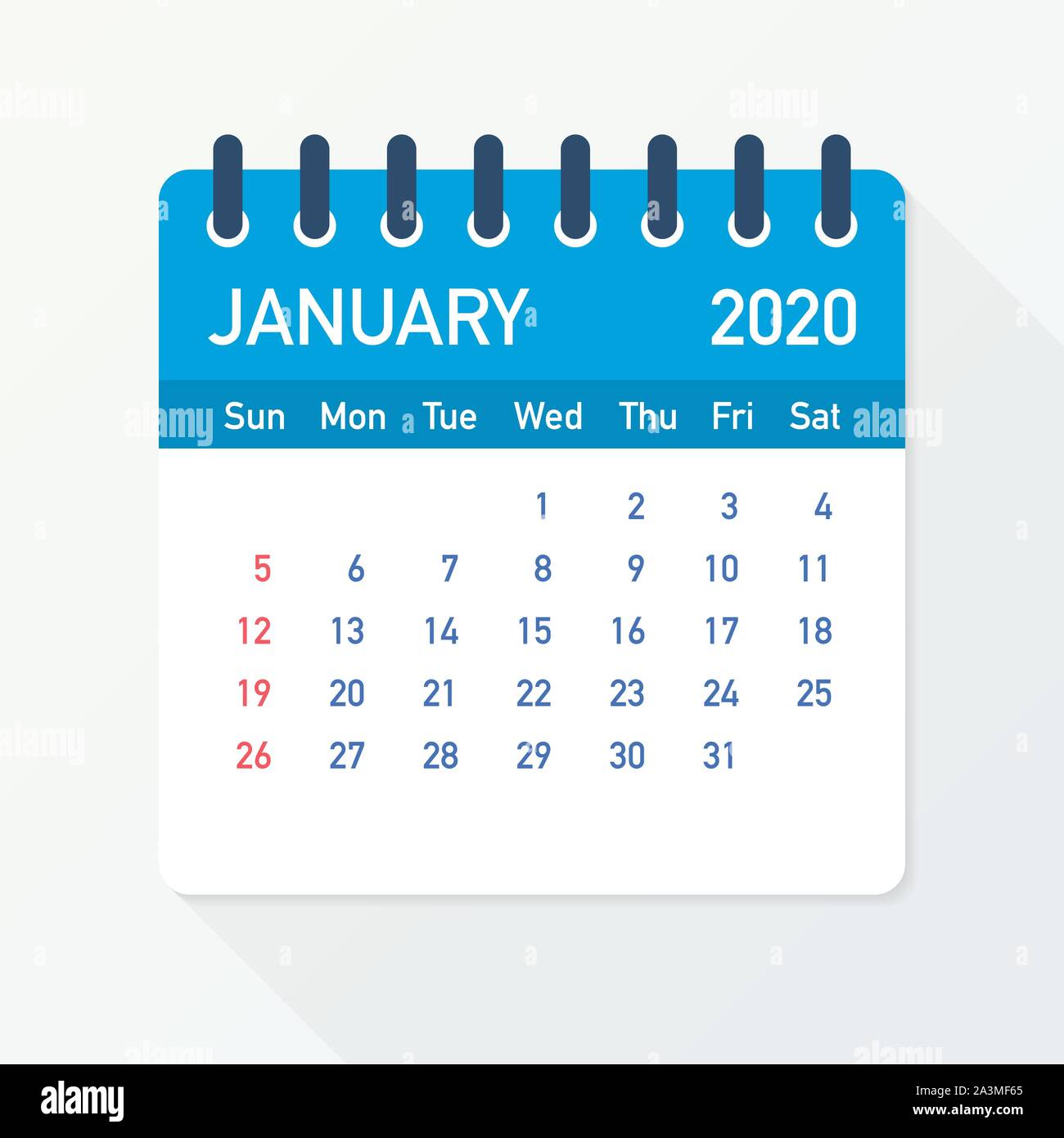 January 2020 Calendar Leaf. Calendar 2020 in flat style. Vector ...