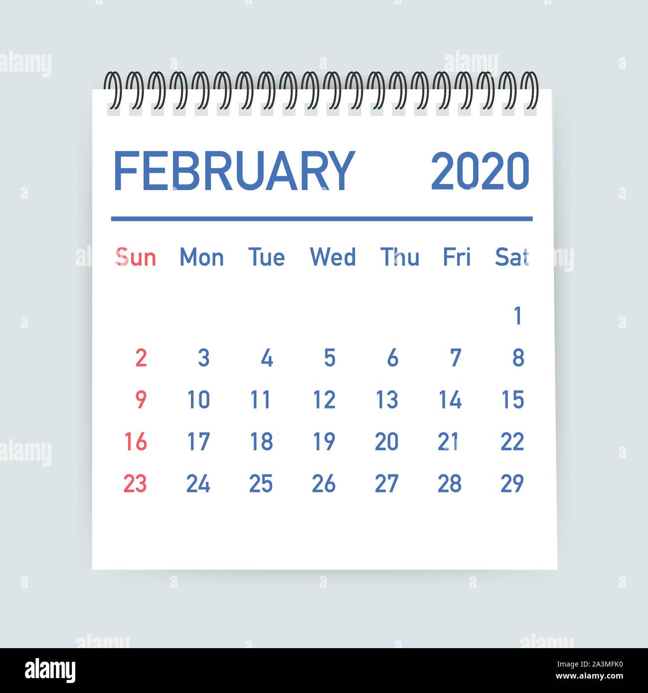 February 2020 Calendar Leaf. Calendar 2020 in flat style. Vector ...
