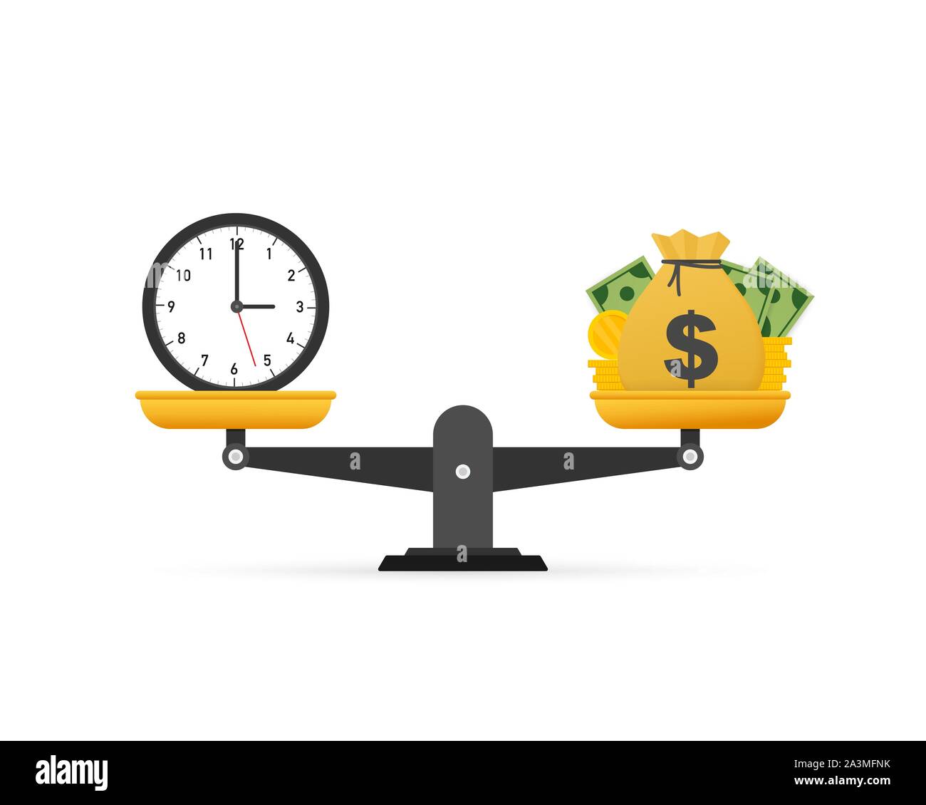 Time is money on scales icon. Money and time balance on scale. Vector ...