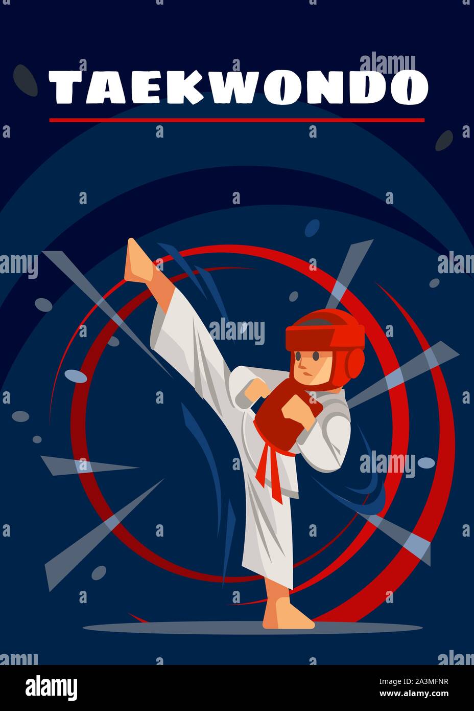 Taekwondo poster. kids sports. Flat cartoon design vector illustration ...