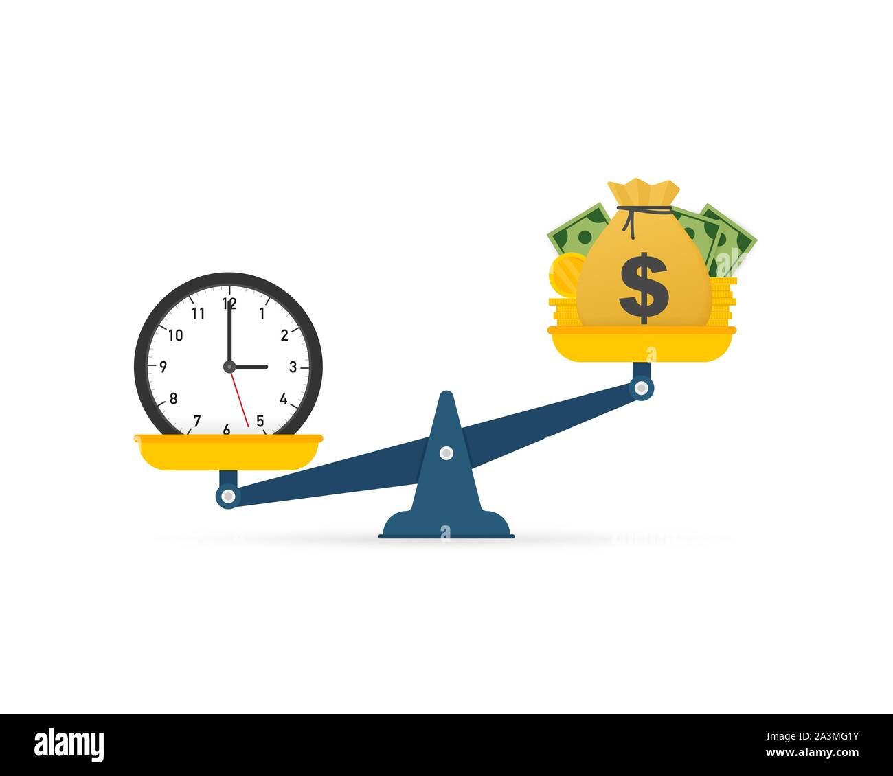 Time is money on scales icon. Money and time balance on scale. Vector ...