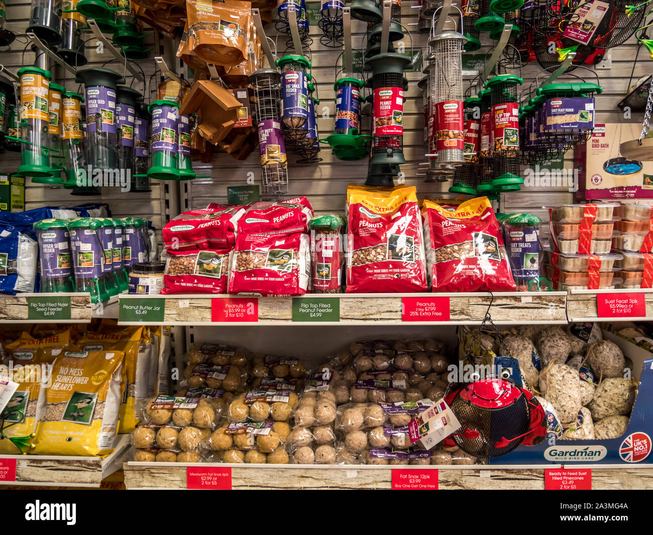 Multi shopping experience with food and accessories for birds at a ...