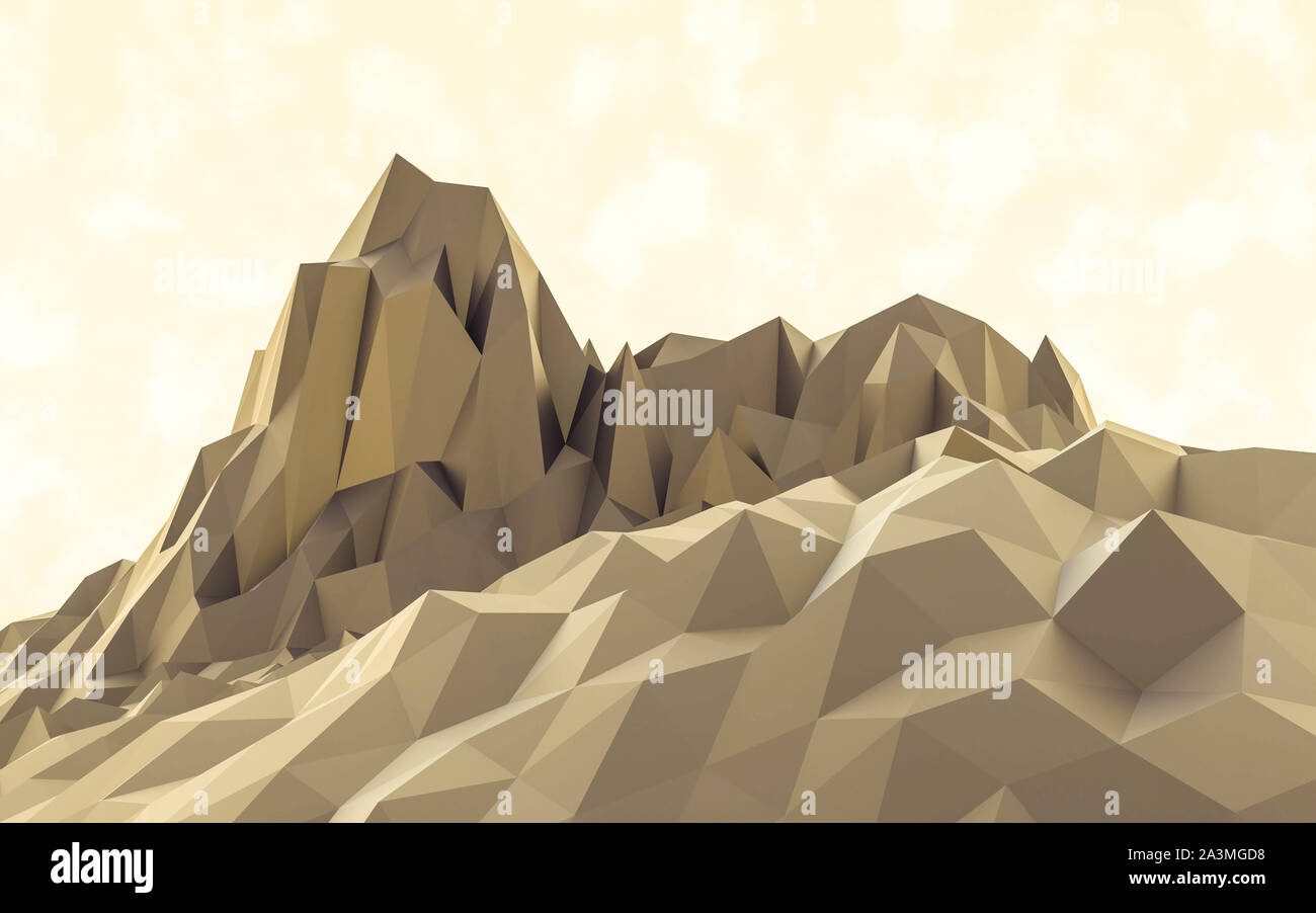 yellow low poly mountain landscape 3d render illustration Stock Photo ...