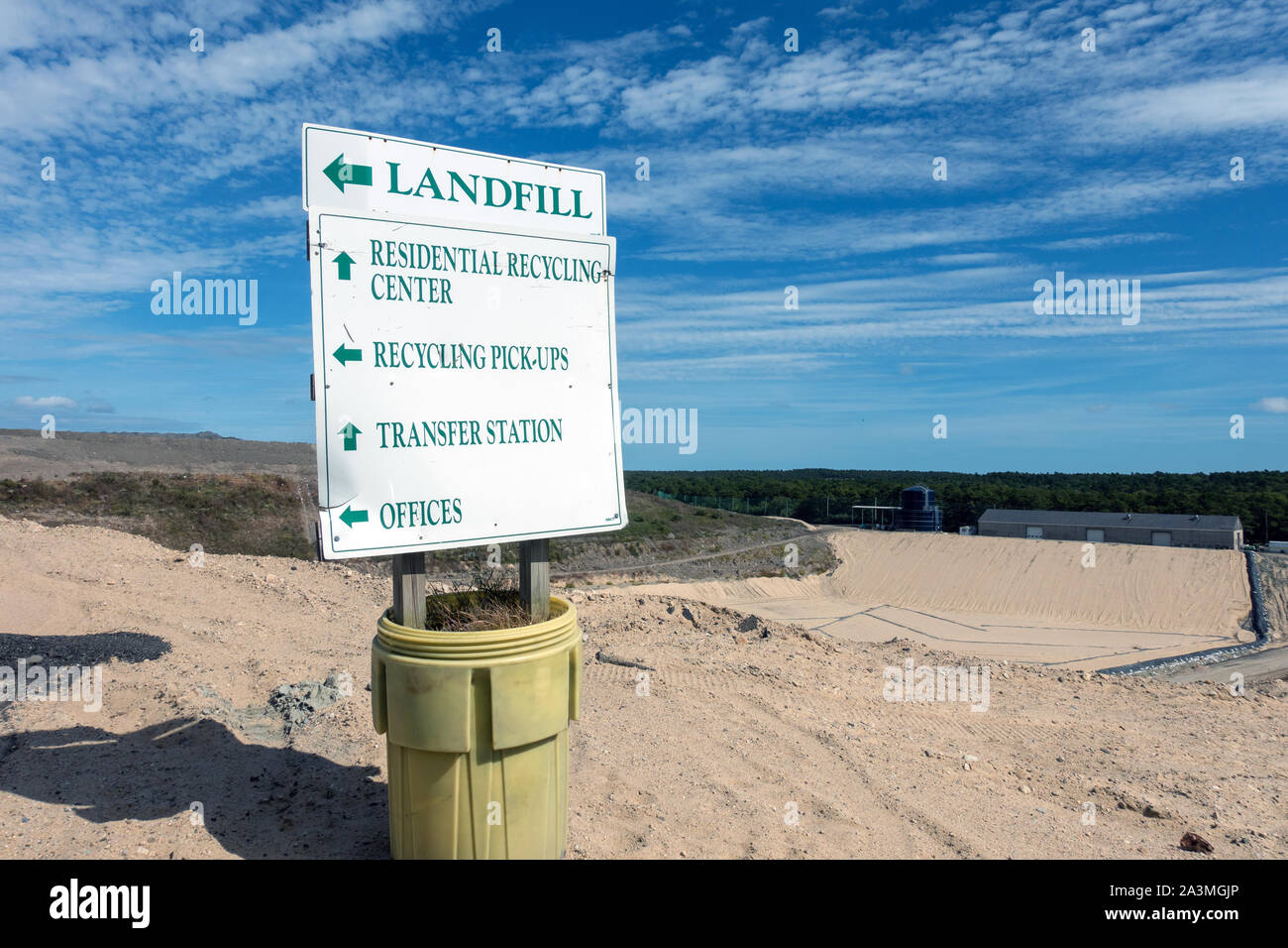 Signs with arrows for Landfill, Residential Recycling Center, Recycling ...