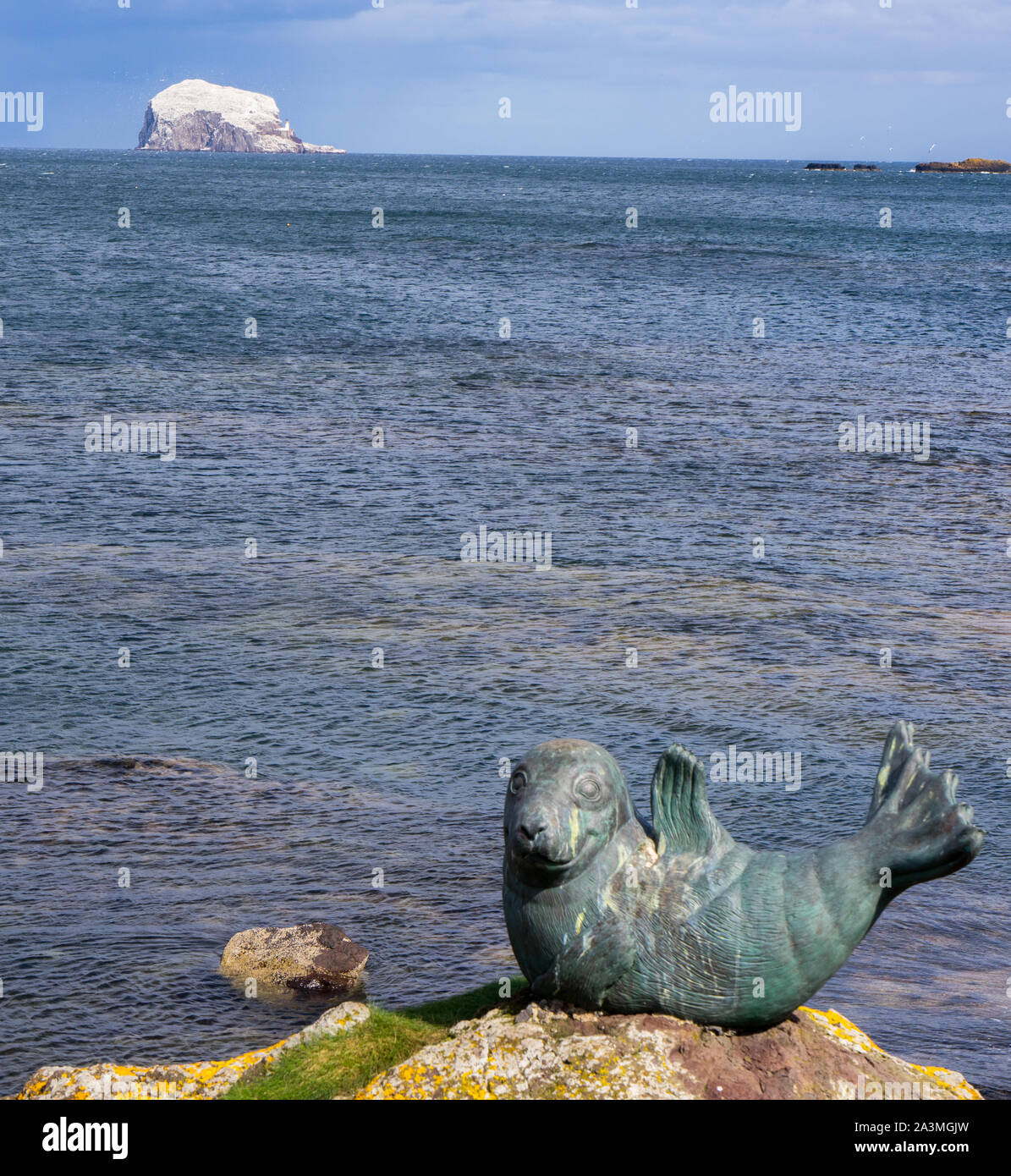 A bronze sea sculpture at the Scottish Seabird Centre at North Berwick ...