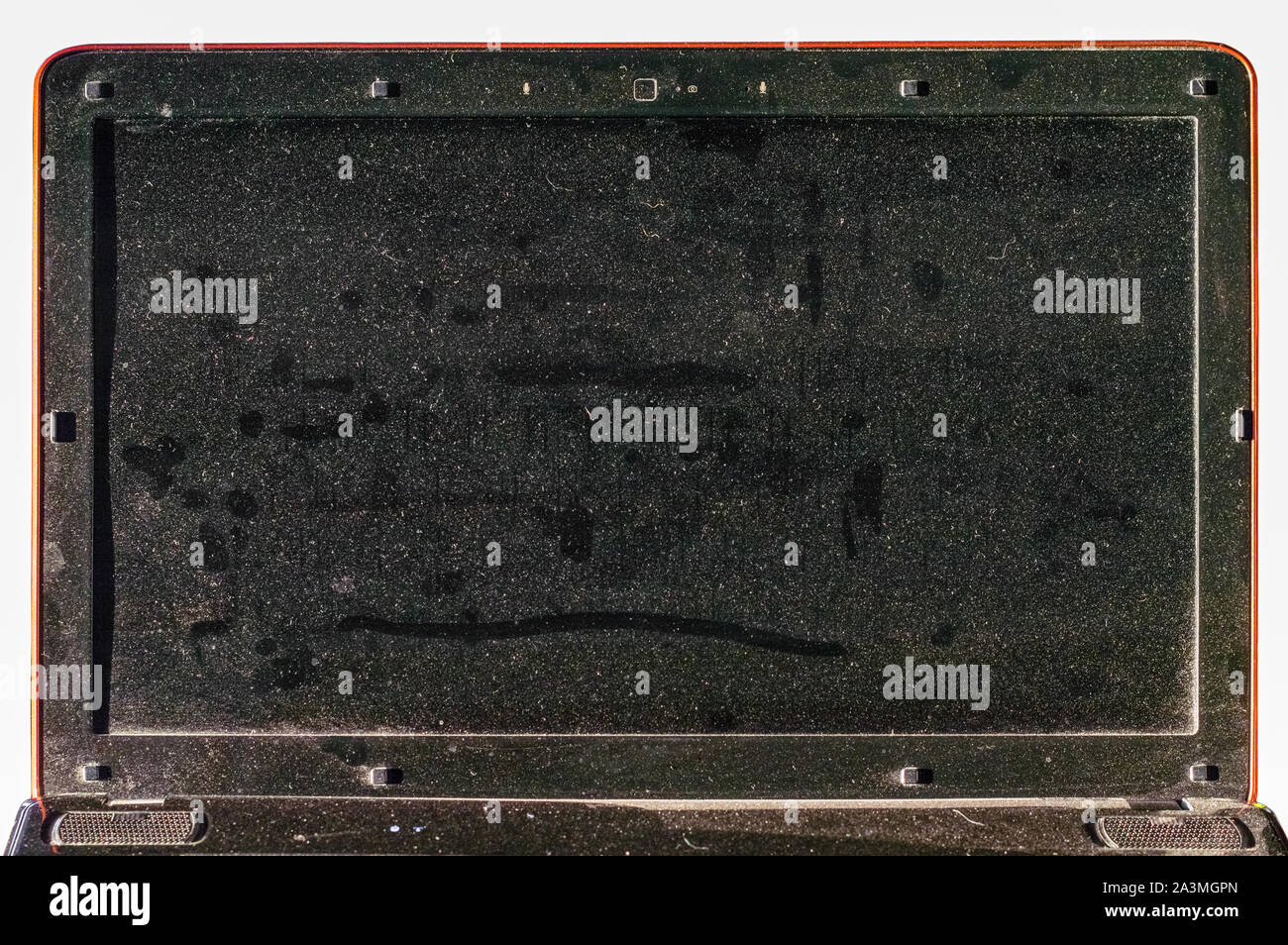 Very old dusty laptop screen with fingerprints Stock Photo - Alamy