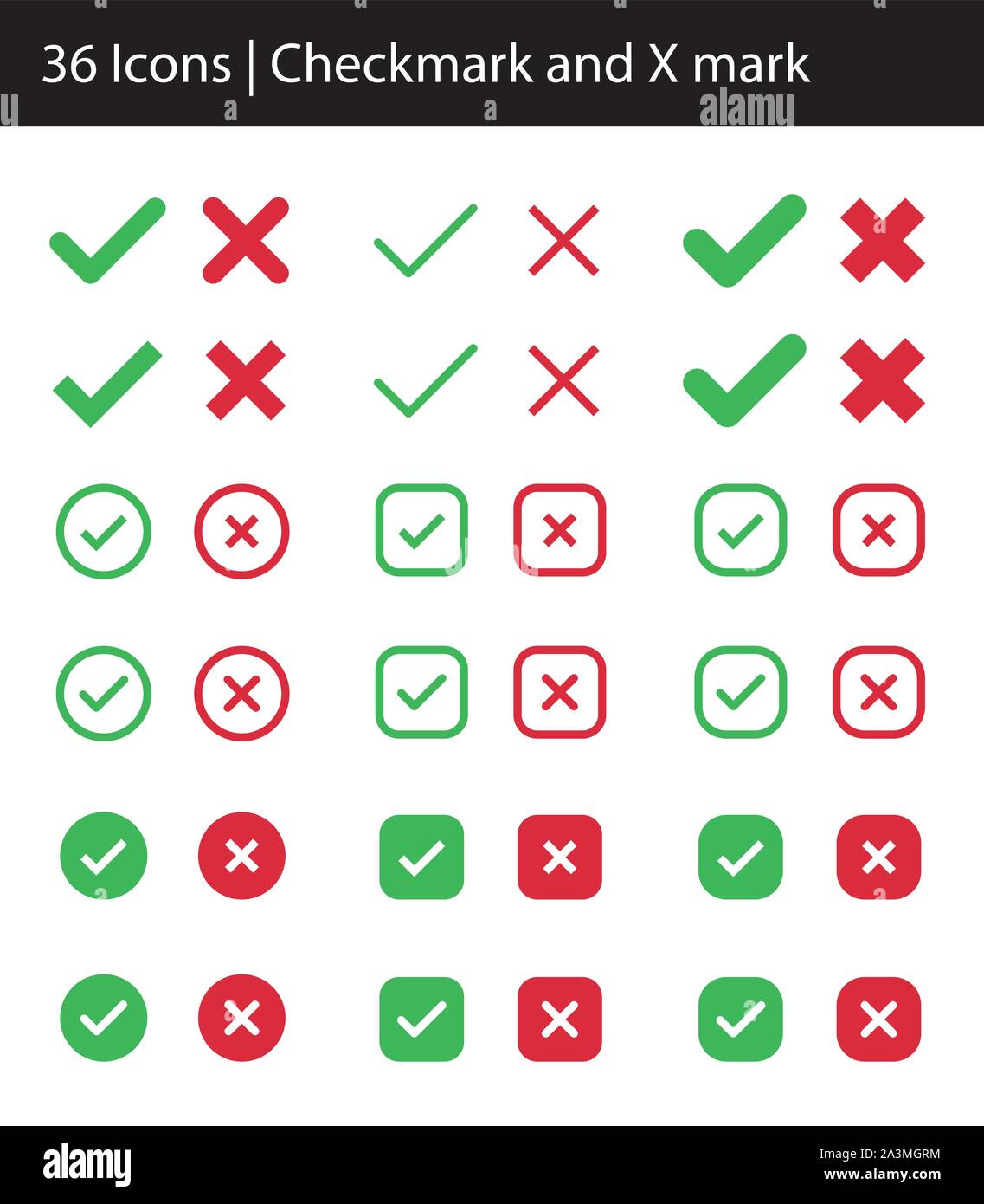 Checkmark X symbols on white isolated background Stock Vector Image ...