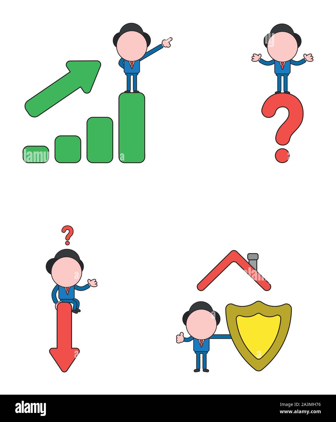 Vector illustration set of businessman mascot character on top of sales ...