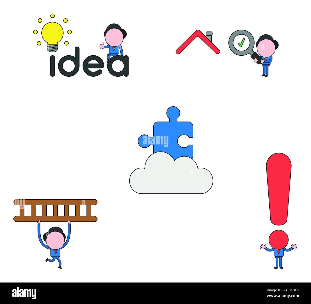 Vector illustration set of businessman mascot character sitting on idea ...