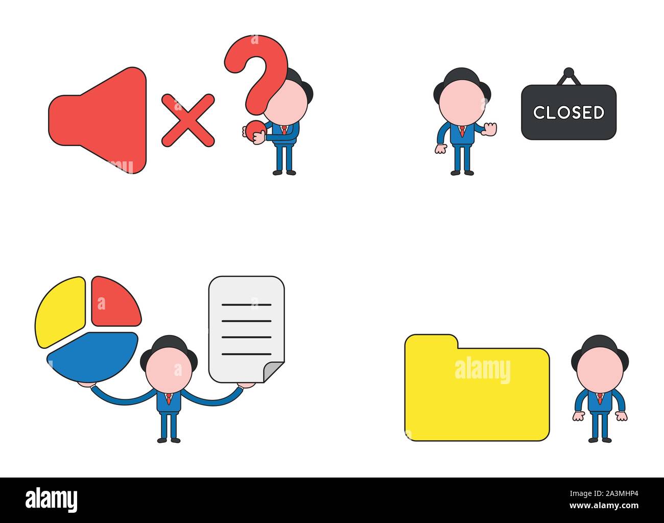 Vector illustration set of businessman mascot character with sound off ...