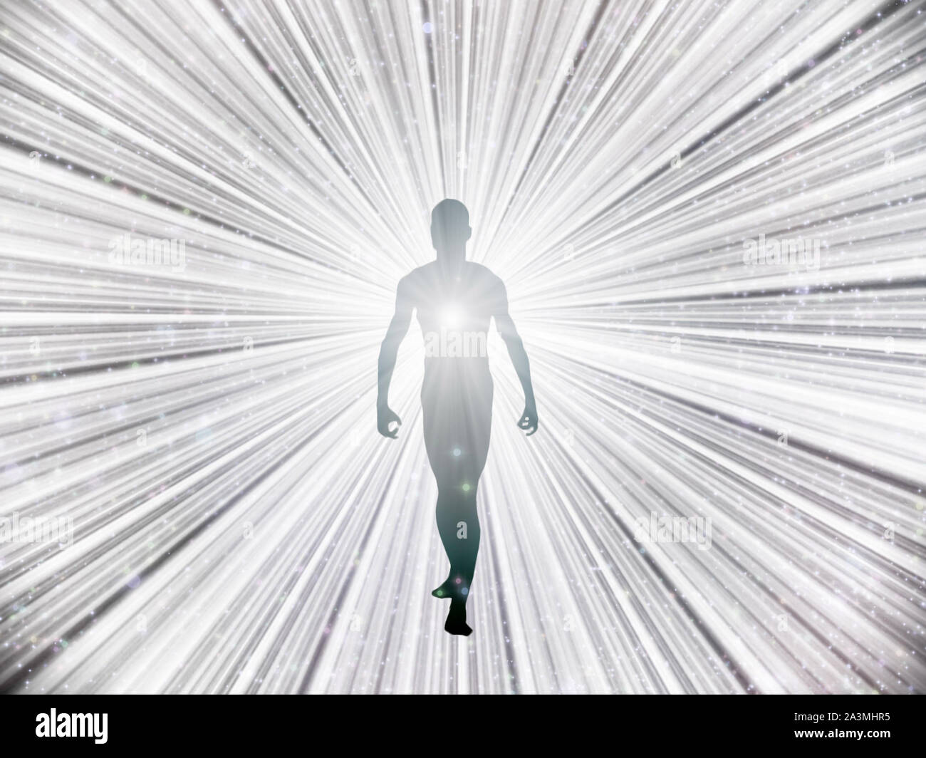 Soul or spirit. Human Figure Emerges from Light Stock Photo - Alamy