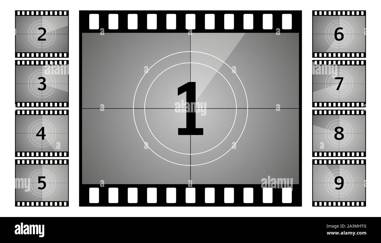 Vintage retro cinema. Countdown frame. Art design. Old film movie timer ...