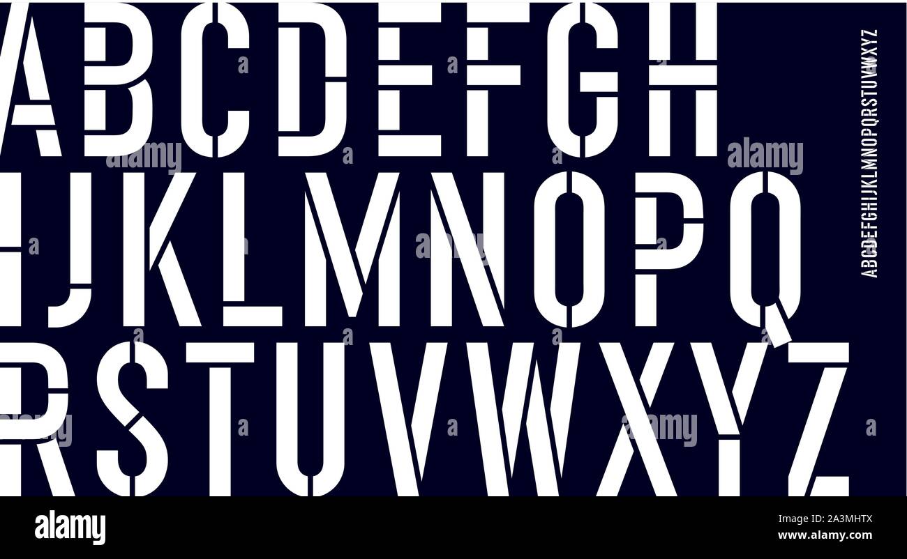 Stencil font. Black and white condensed alphabet and line font Stock ...