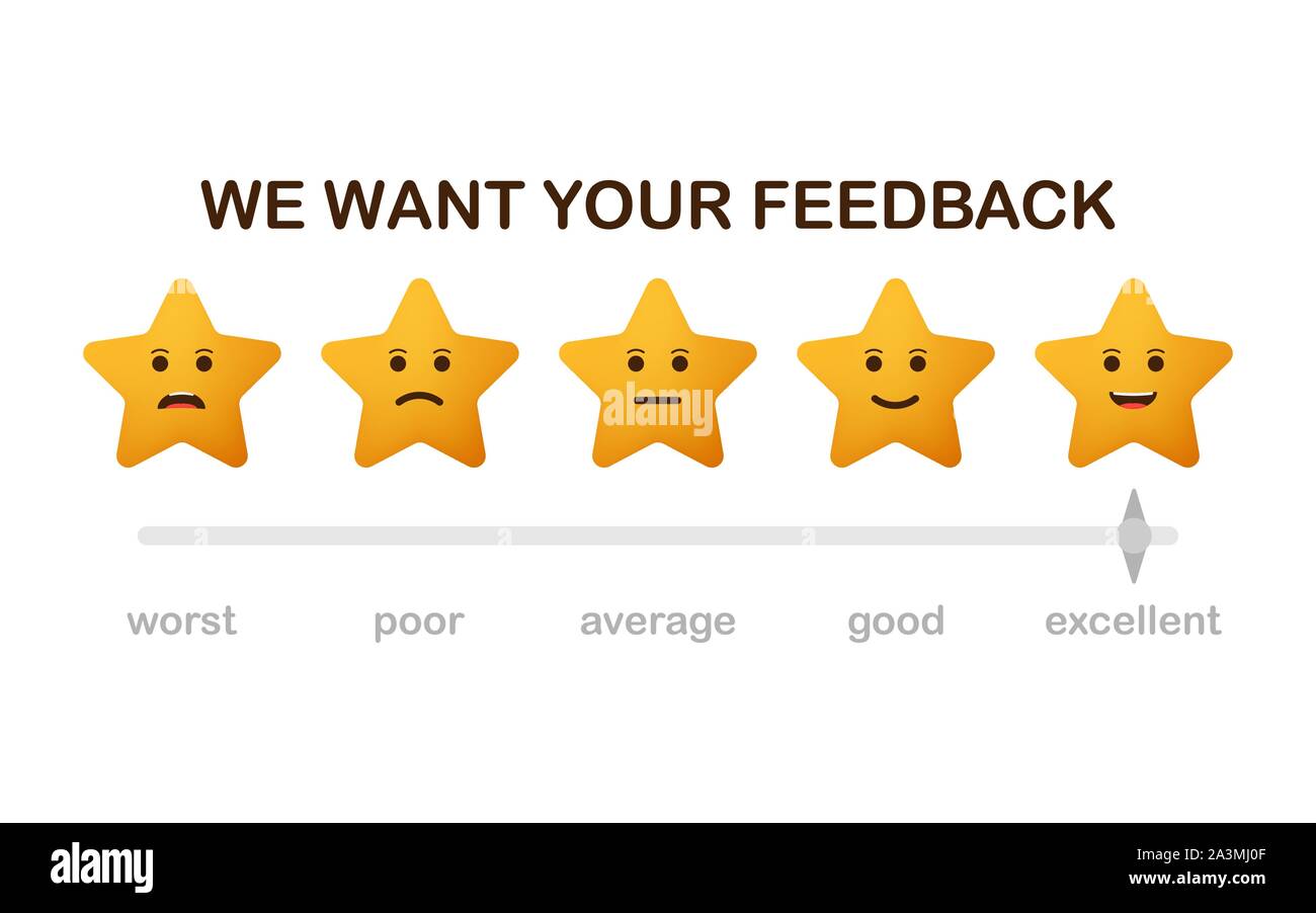 We want your feedback. Badge, stamp with happy and unhappy faces icons ...