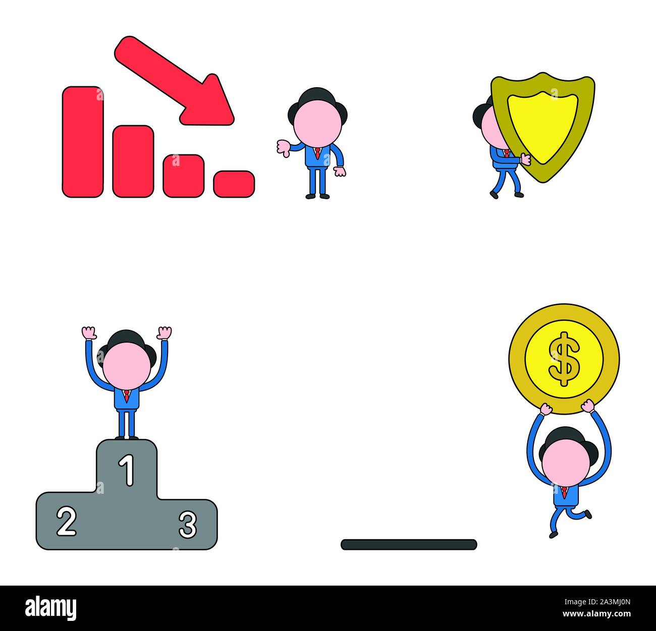 Vector illustration set of businessman mascot character with sales bar ...