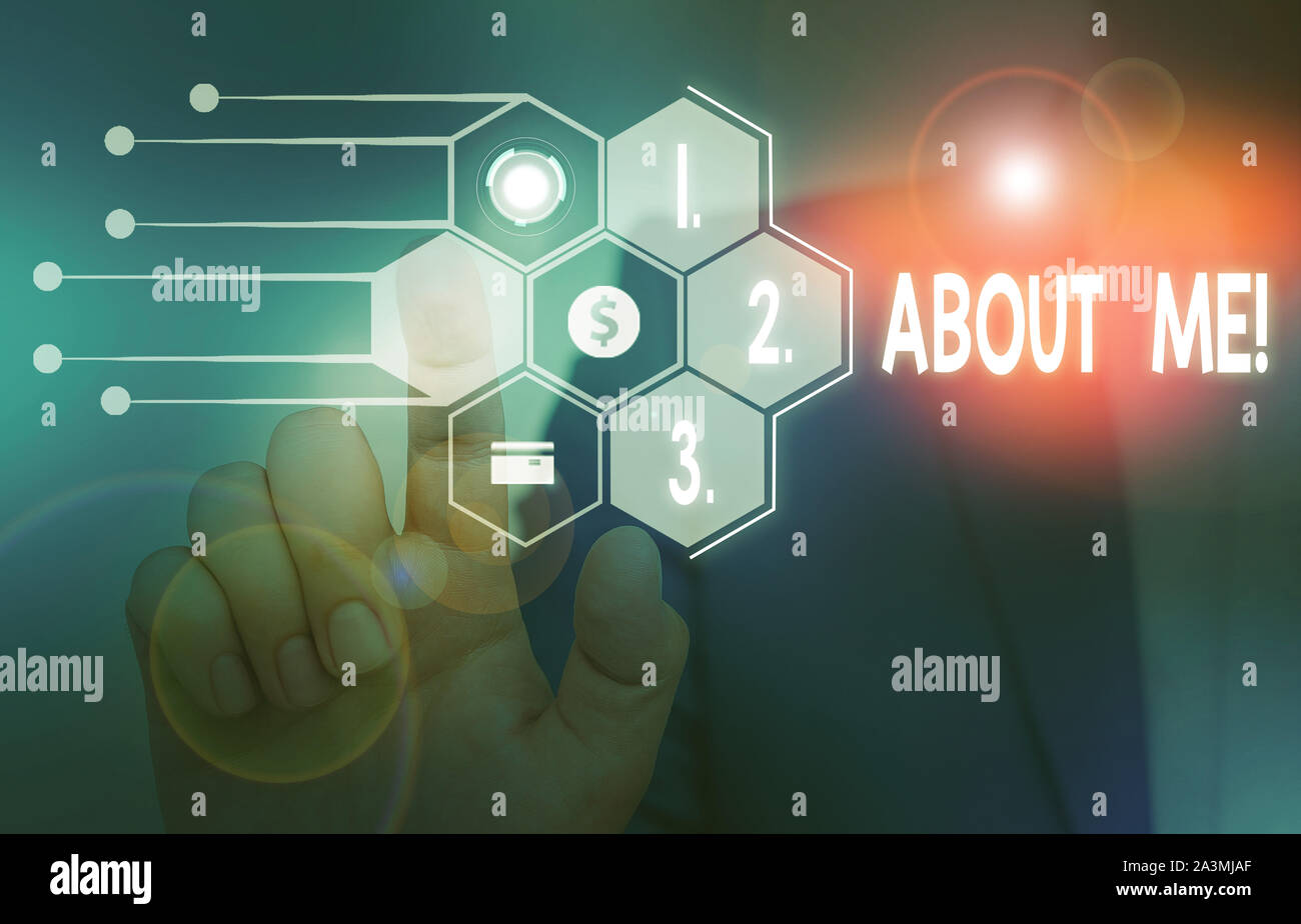 Writing note showing About Me. Business concept for telling someone ...