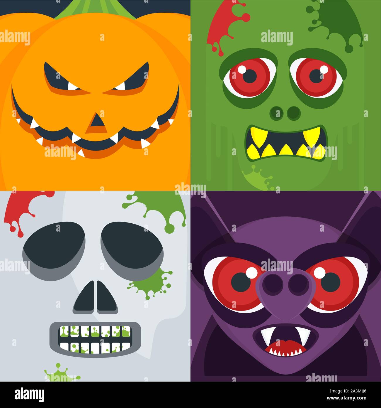 Set of scary faces of fairy tale characters for Halloween Stock Vector ...