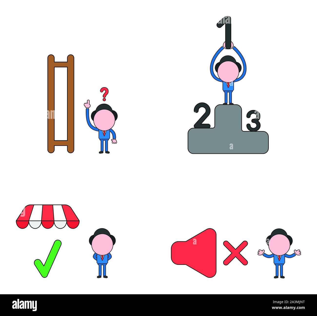 Vector illustration set of businessman mascot character confused about ...