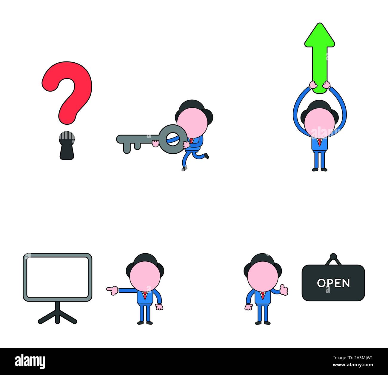 Vector illustration set of businessman mascot character running and ...