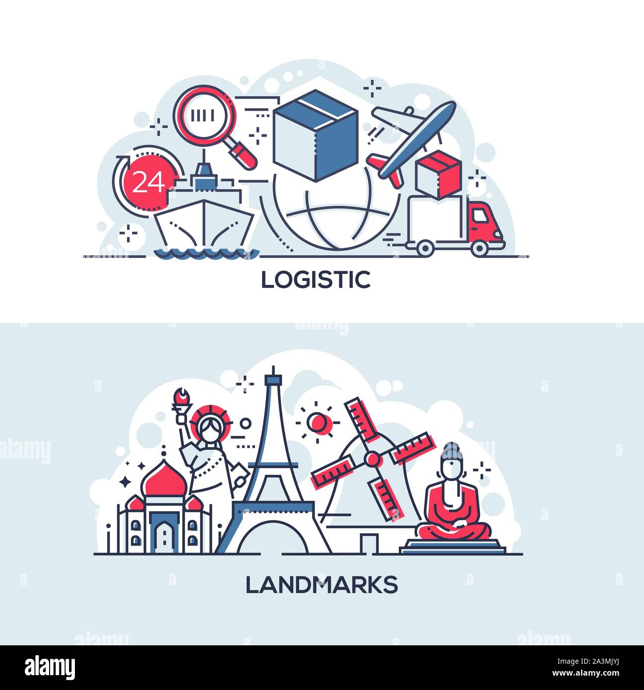 Logistics and world famous landmarks banner template Stock Vector Image ...