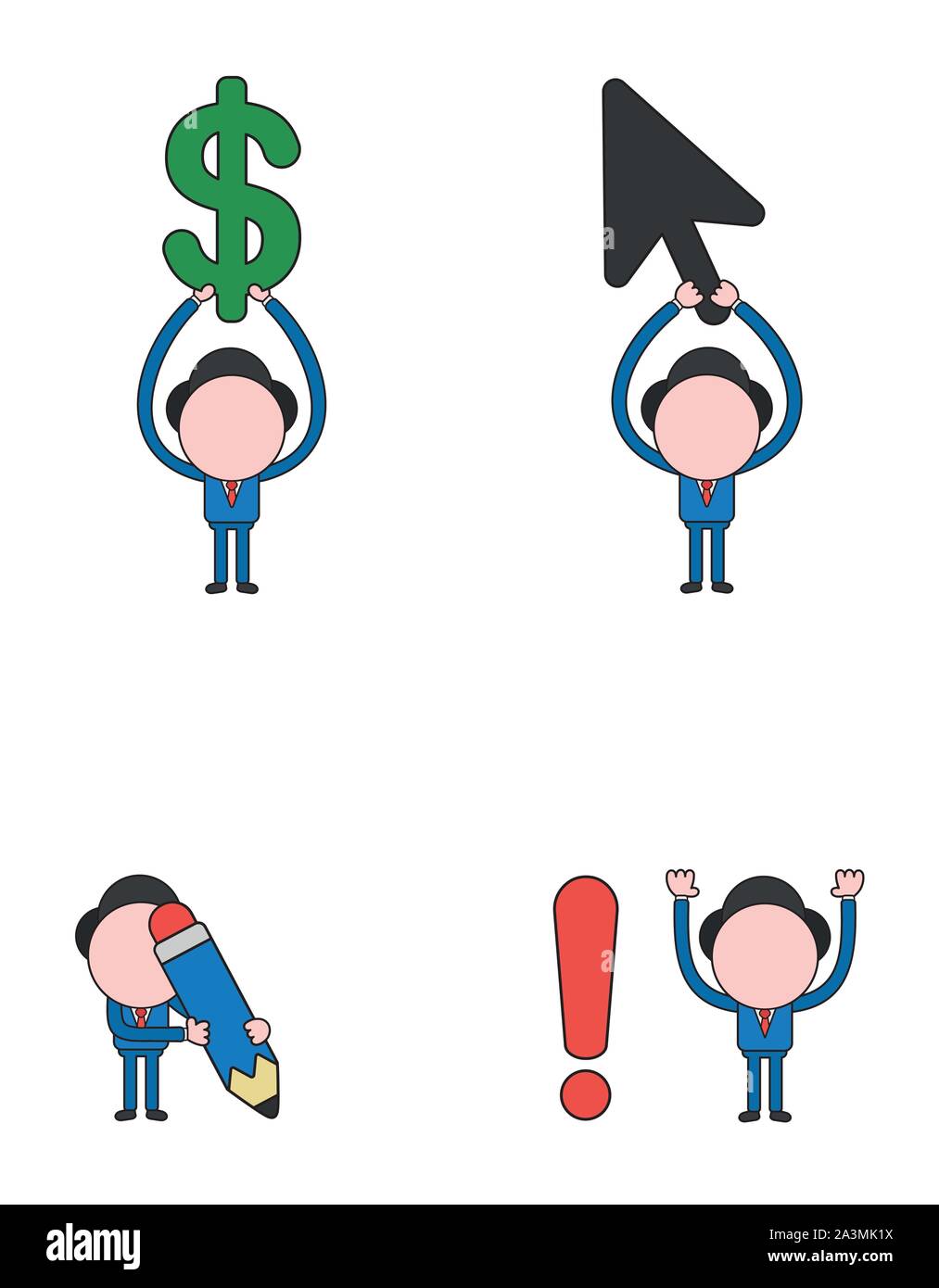Vector illustration set of businessman mascot character holding up ...