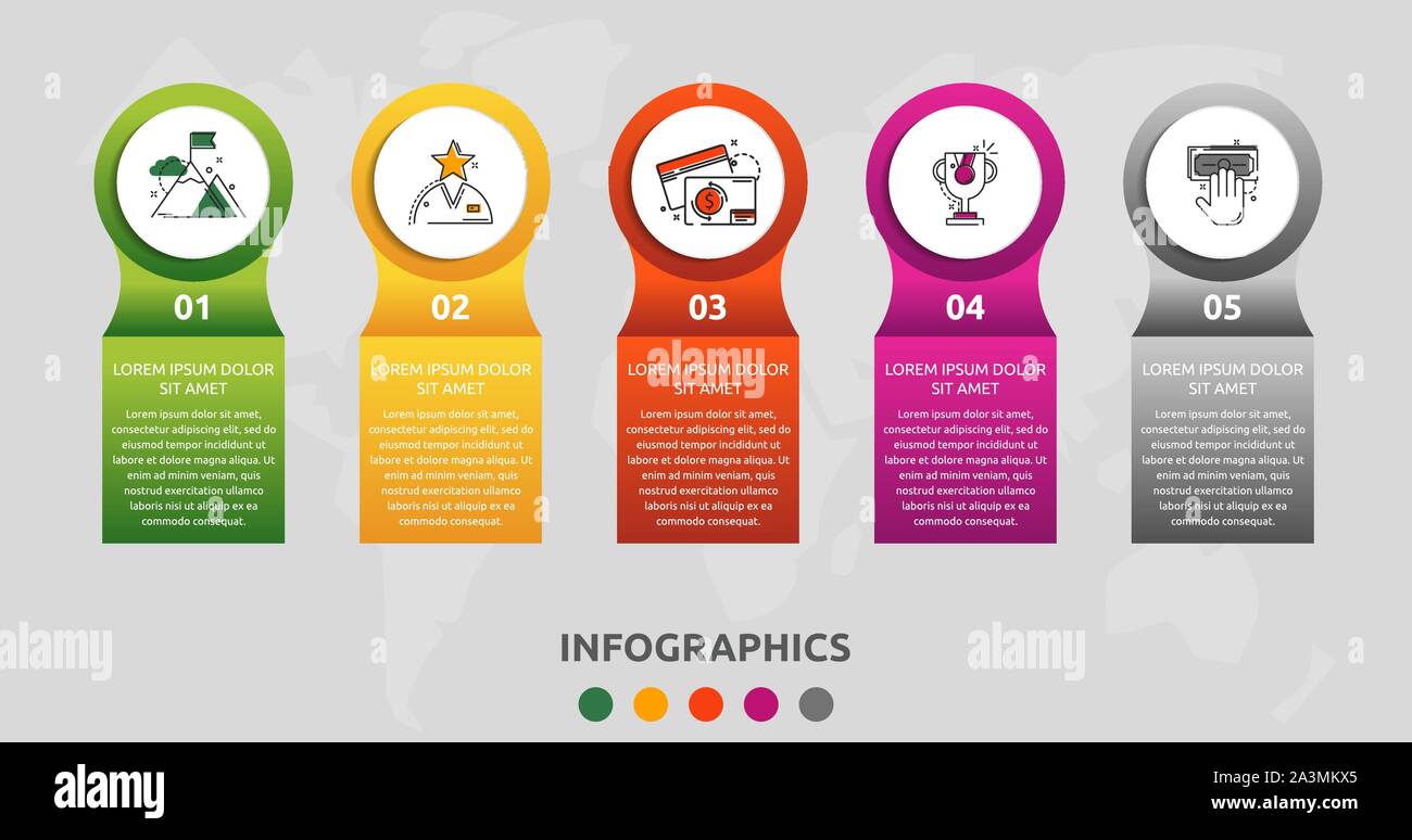 Vector infographic 3D template circles for five labels, diagram, graph ...