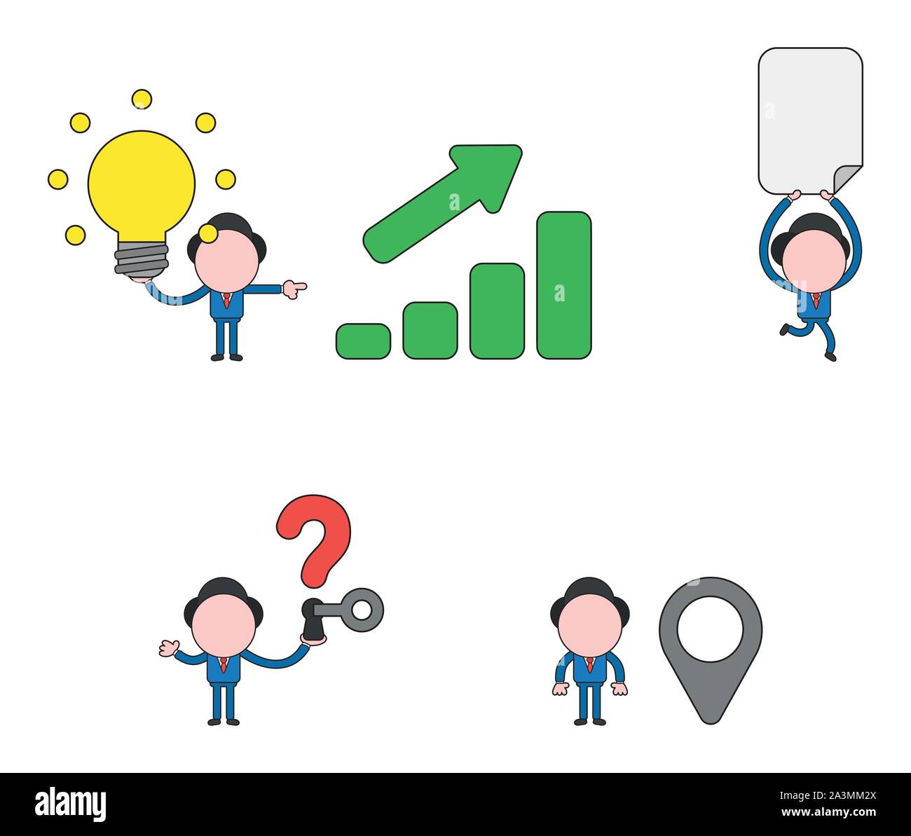 Vector illustration set of businessman mascot character holding glowing ...