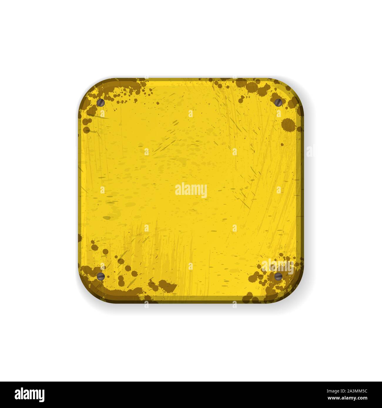 Yellow grunge frame square form with round corners isolated on white ...