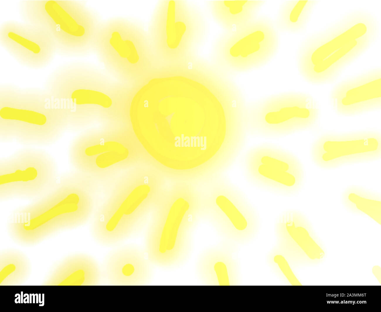 Abstract yellow painted sun on white background. Summer hot weather ...