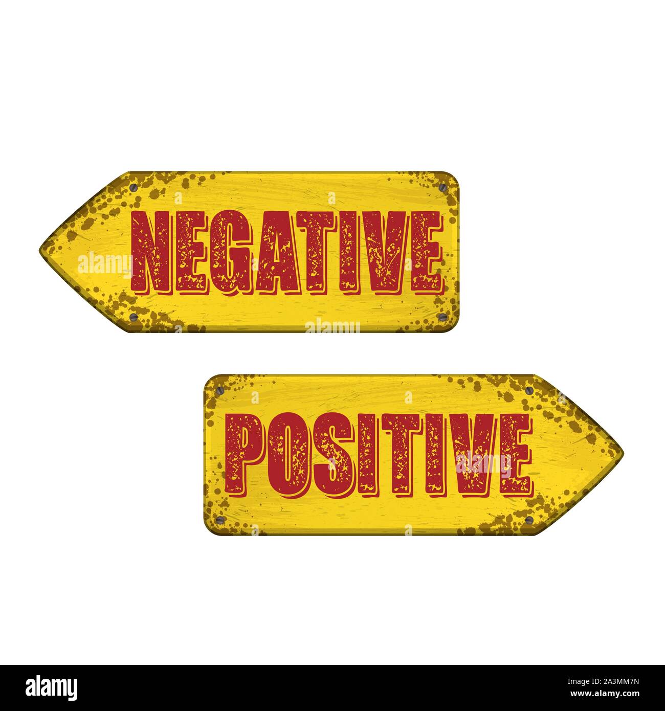 Two grunge yellow arrow frames with positive and negative text Stock ...