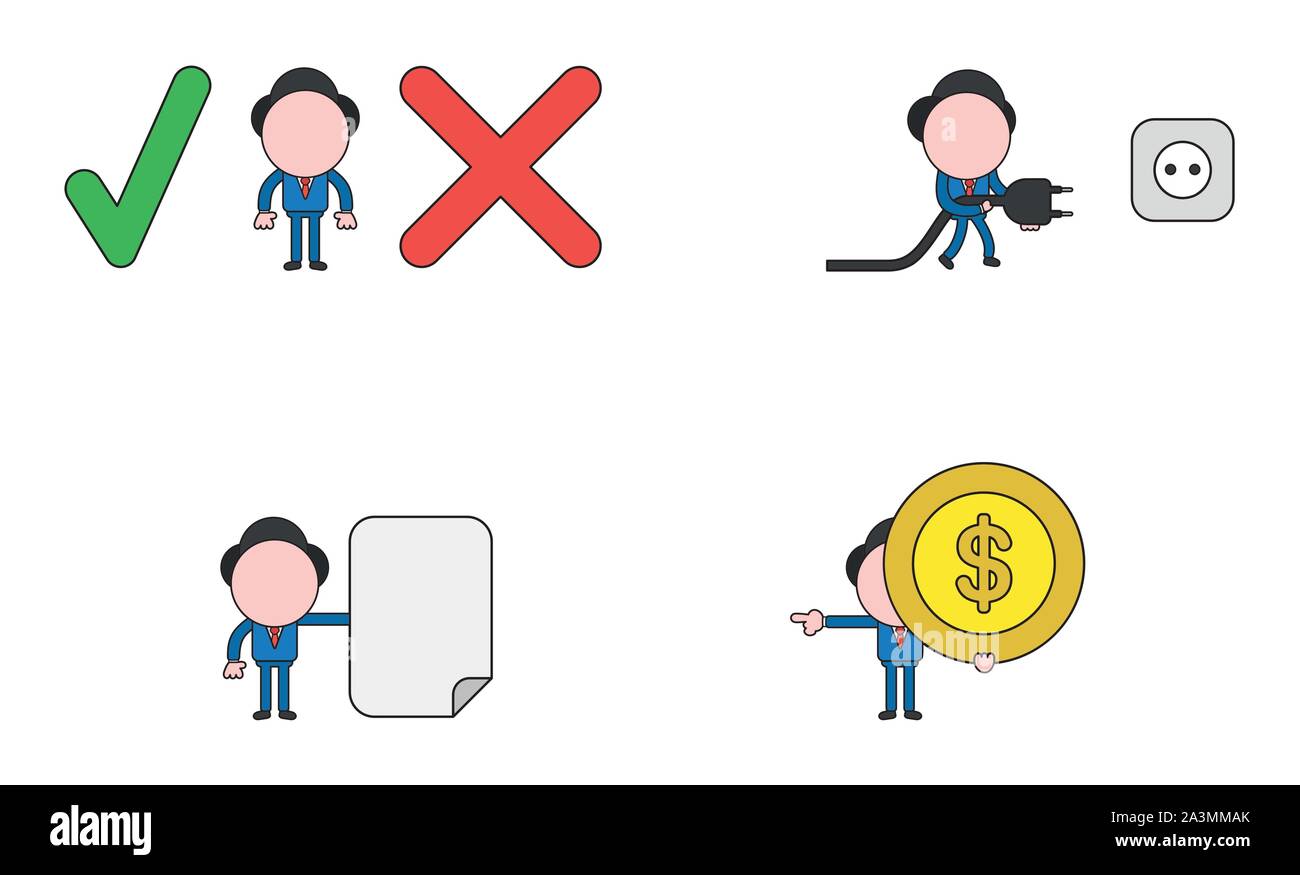 Vector illustration set of businessman mascot character between check ...