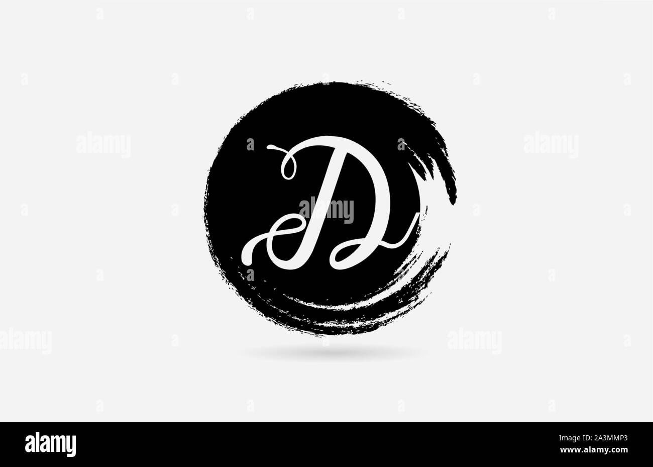 D hand written letter logo alphabet on grunge circle in black and white ...
