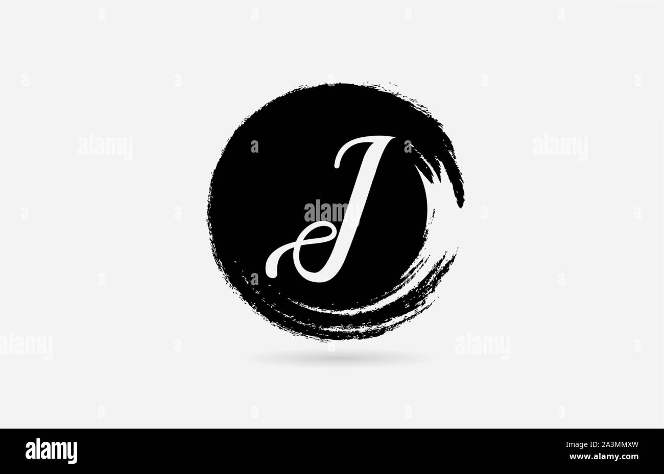 I hand written letter logo alphabet on grunge circle in black and white ...