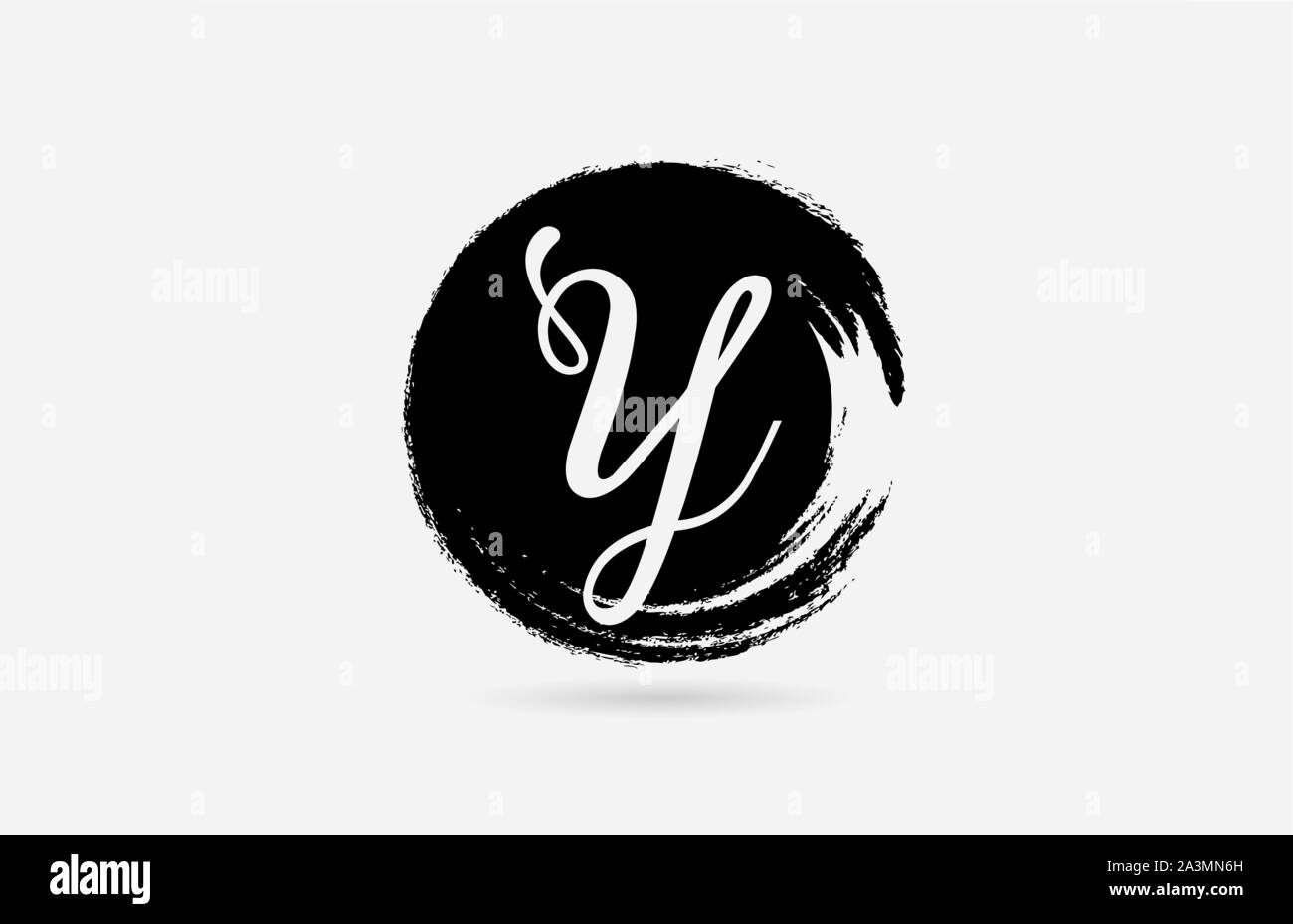 Y hand written letter logo alphabet on grunge circle in black and white ...