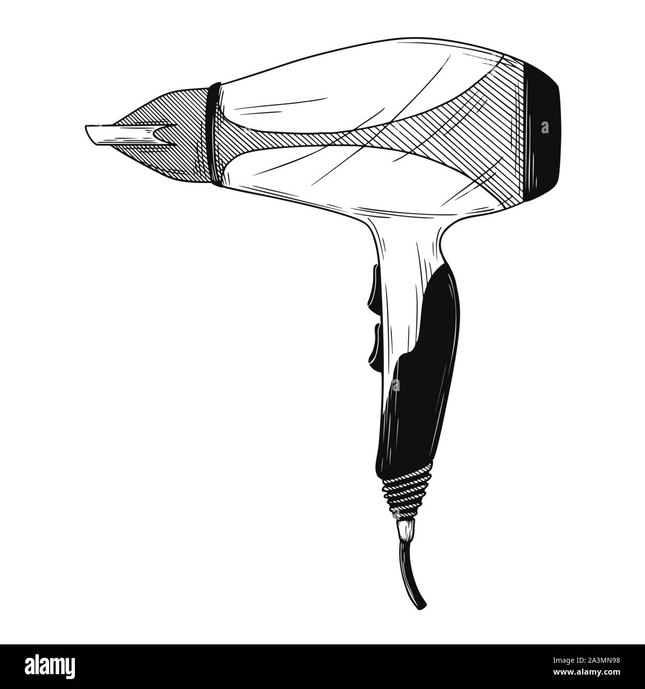 Realistic Sketch Hair Dryer Isolated On White Background Vector Stock