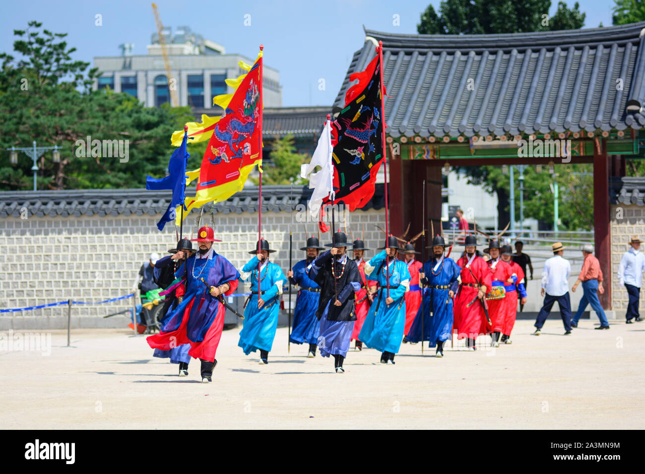 A Parade of Palace Guards entering the palace for palace guard change ...