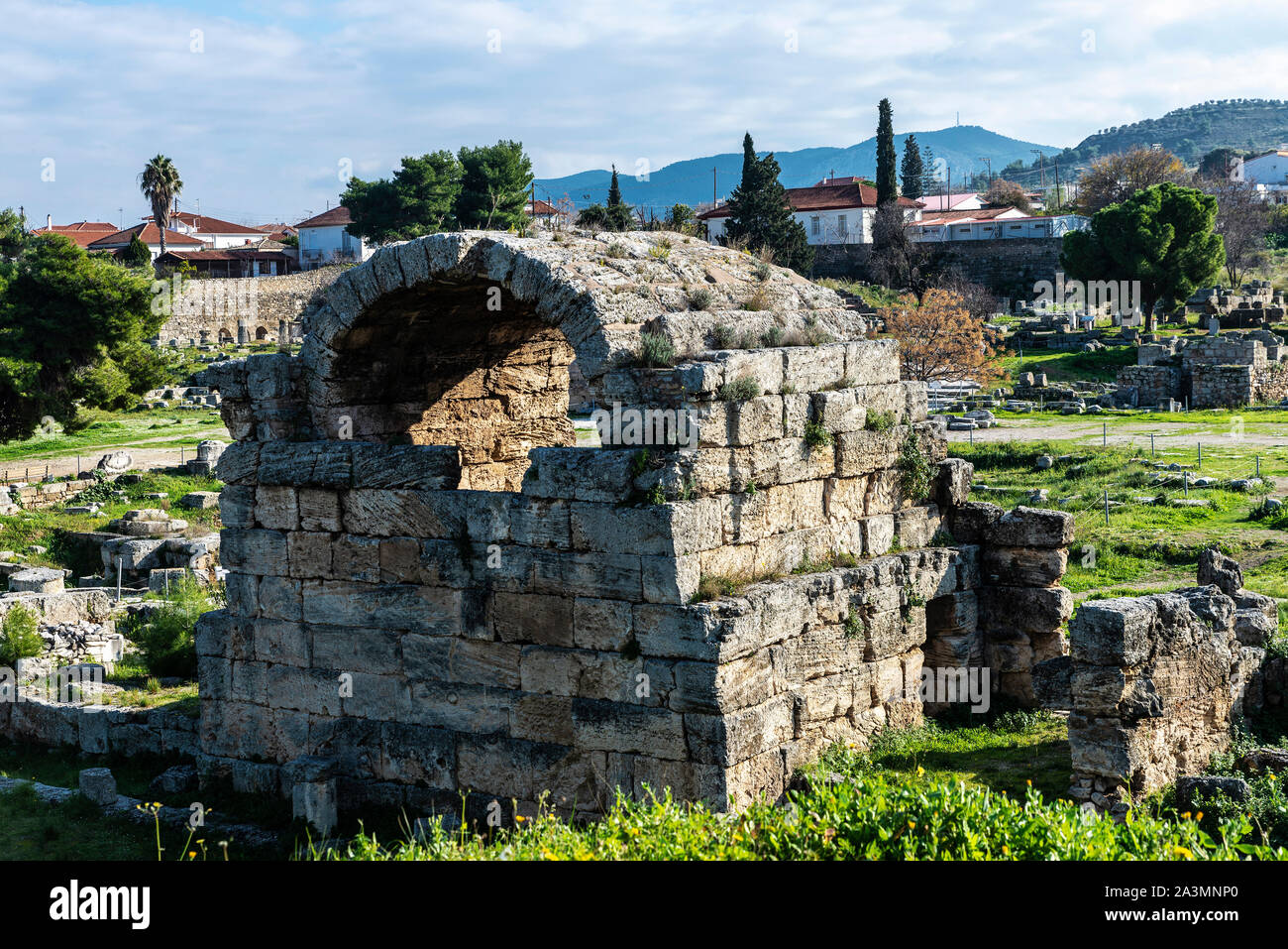 View of the ruins of the ancient Corinth, Greece Stock Photo - Alamy