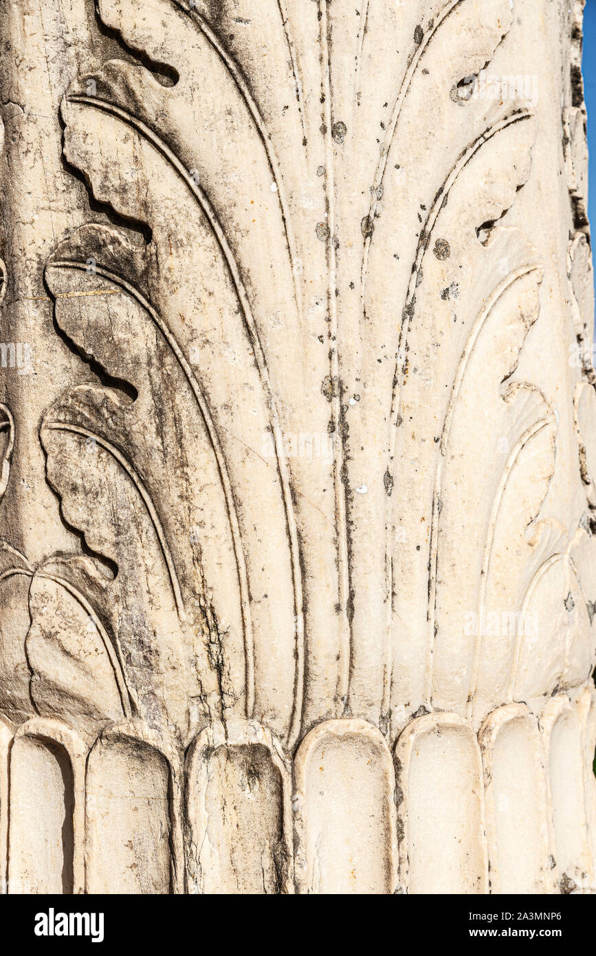 Decorated column in the ruins of the ancient Corinth, Greece Stock ...