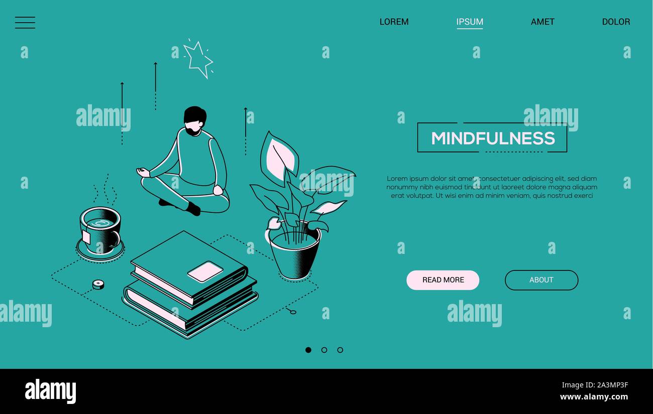 Mindfulness - line design style isometric web banner Stock Vector Image ...