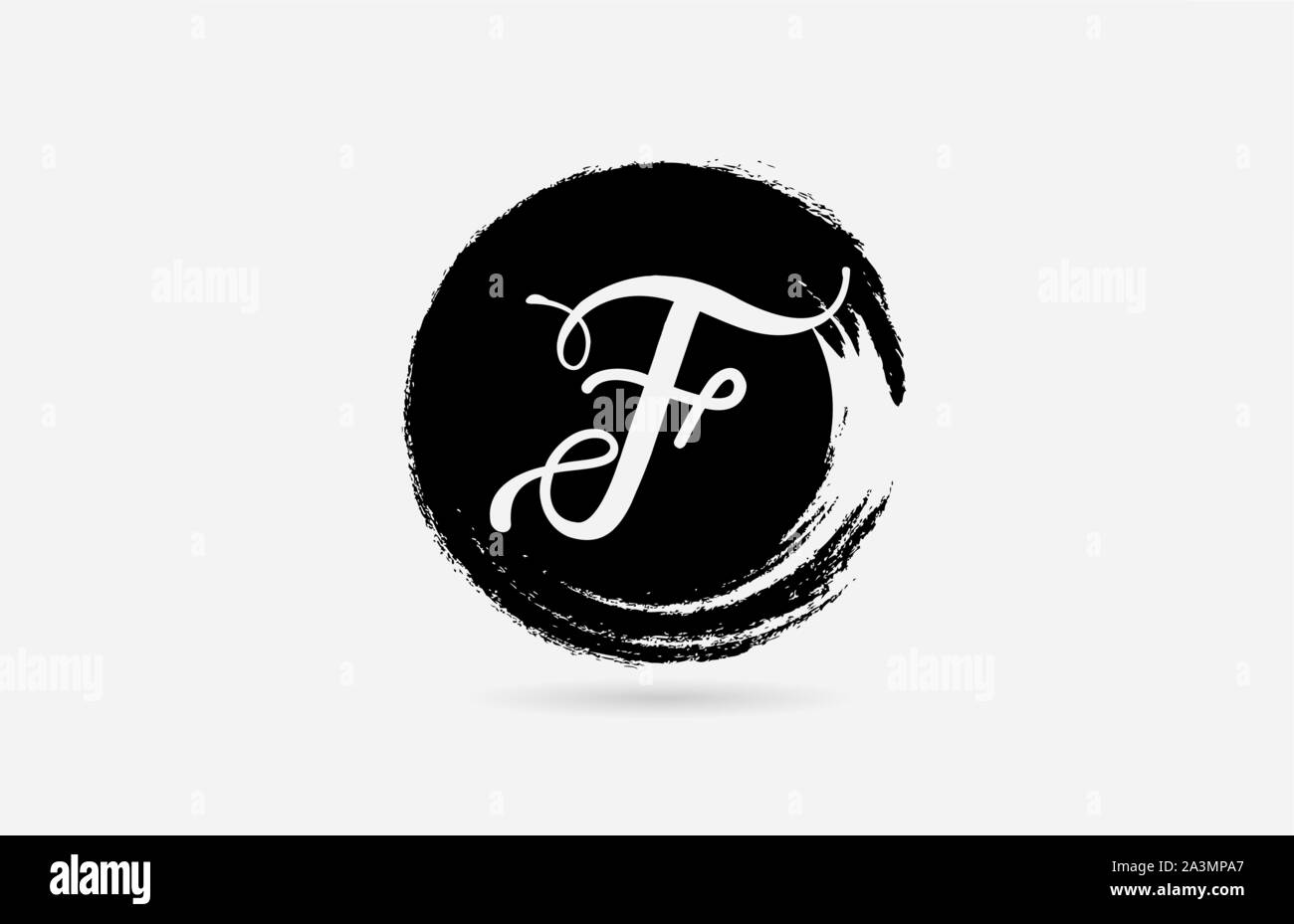 F hand written letter logo alphabet on grunge circle in black and white ...