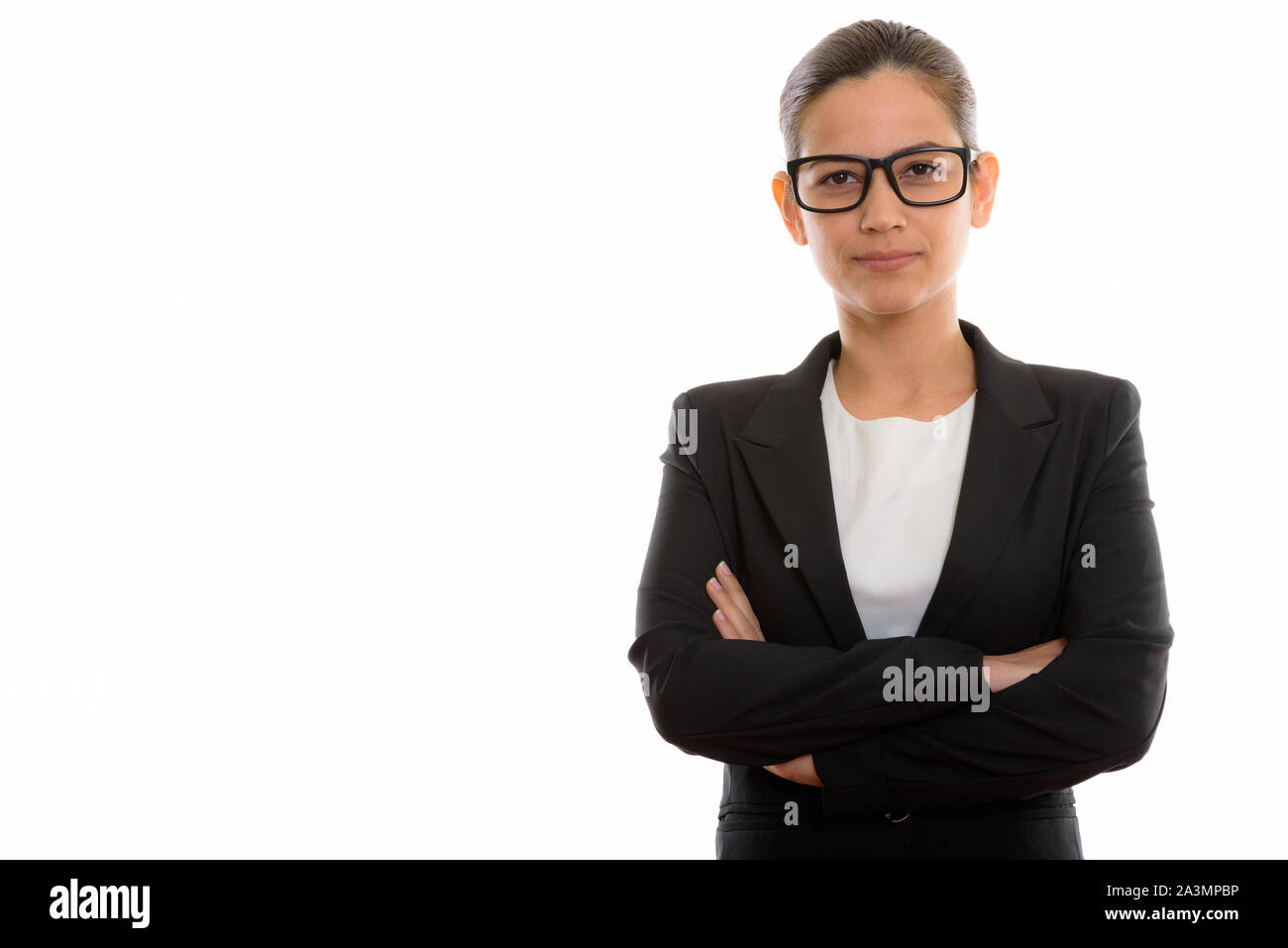 Confident female executive wearing eyeglasses hi-res stock photography ...